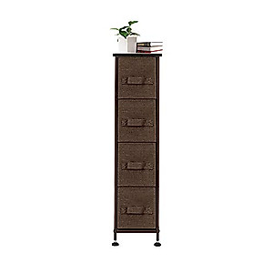 Kcelarec Narrow Dresser Tower with 4 Drawers,Vertical Storage for Bedroom, Bathroom, Laundry, Closets, and More, Steel Frame, Wood Top, Easy Pull Fabric Bins (Brown)