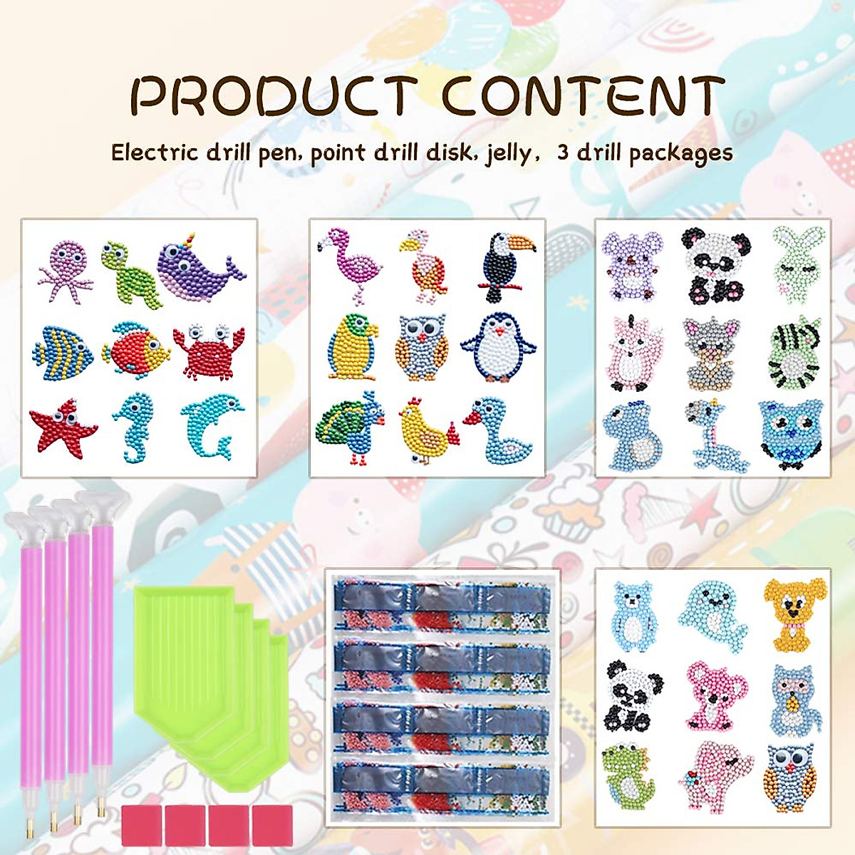 MODOWEY 36Pcs Stickers Kits for Kids, DIY Animal & Sea World Stickers Painting with Diamonds, Paint by Numbers Diamonds Arts Craft Kits for Children, Boys and Girls (Style A)