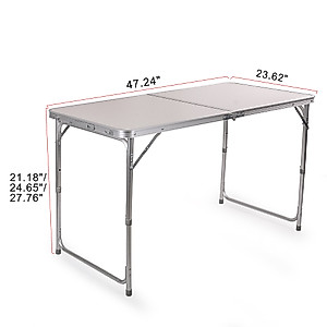 H&B Luxuries Portable Height Adjustable Aluminum Folding Camping Table with Carry Handle FT-ACFT1