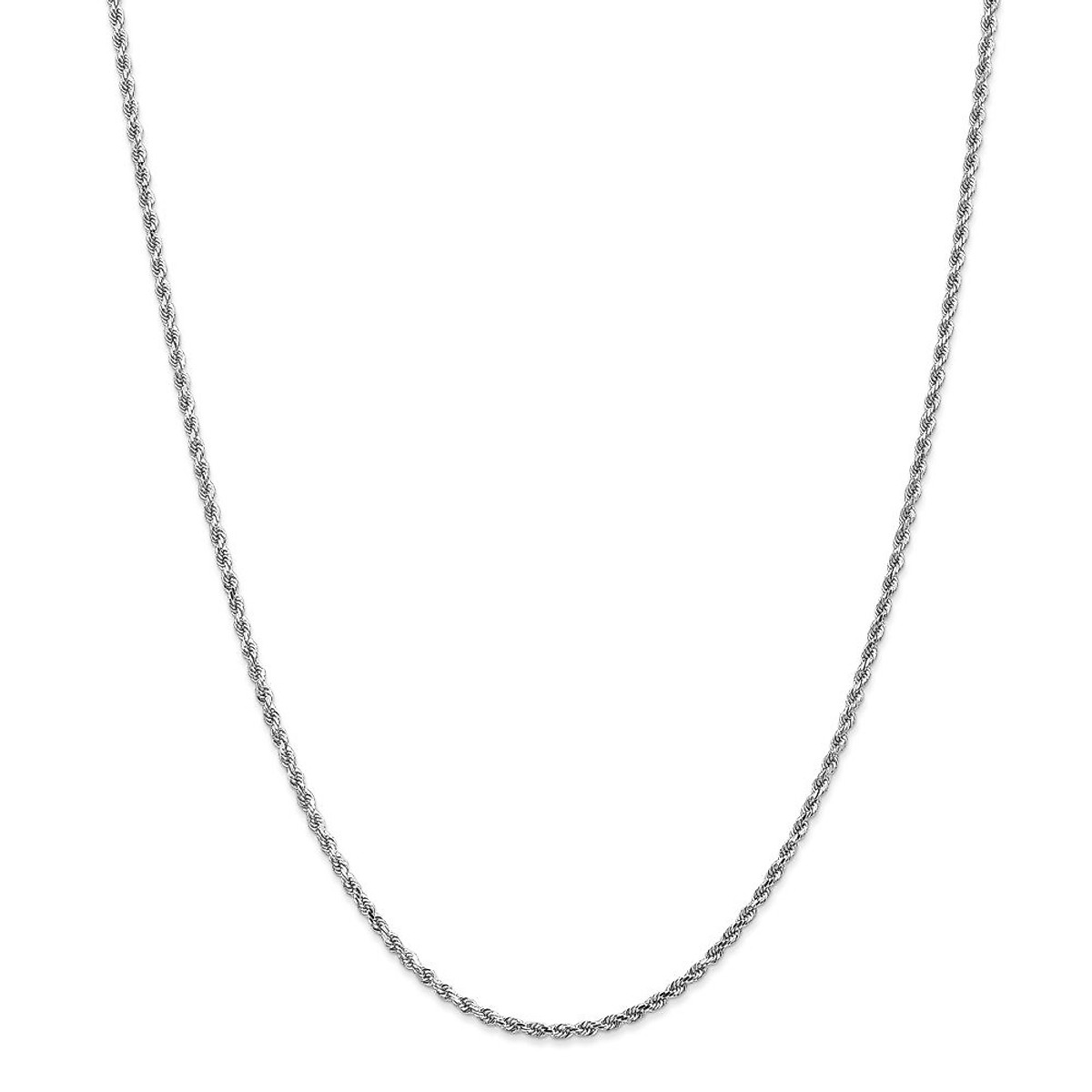 Solid 14k White Gold 2mm Diamond-Cut Rope Chain Necklace - with Secure Lobster Lock Clasp 26"