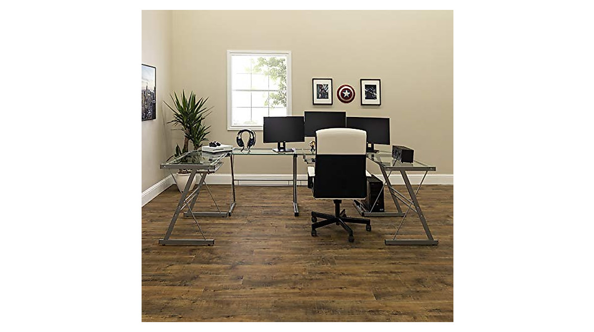 Walker Edison L-Shaped Gaming Desk - Glass Top & Keyboard Tray