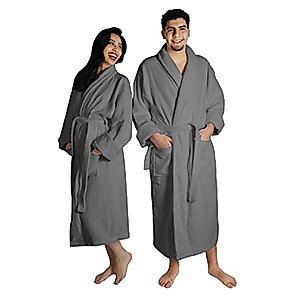 Superior Men's Traditional Premium Turkish Cotton Lightweight Long Bathrobe with Pockets- Large-X Large, Grey