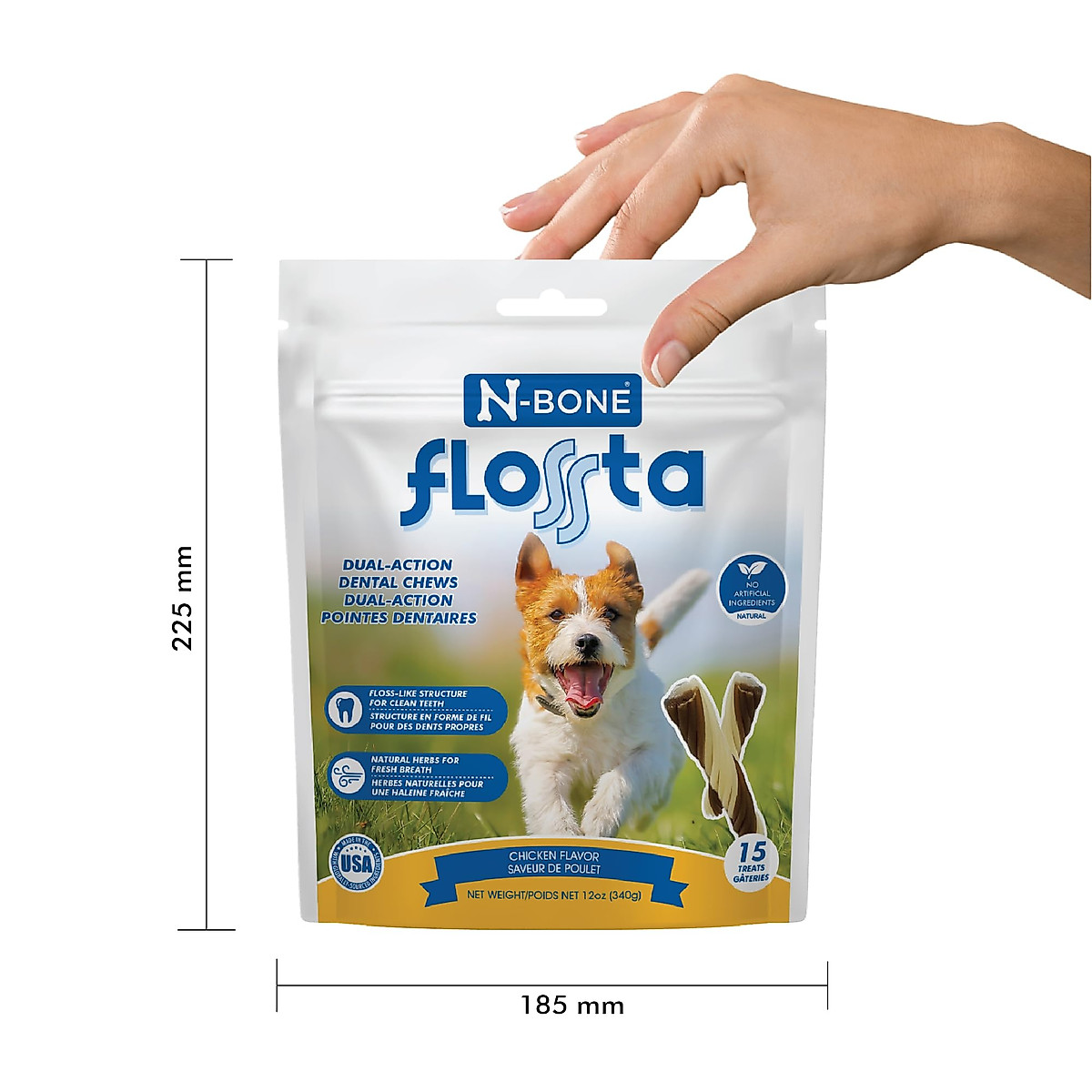 N-Bone FLOSSta Dual Action Dental Chews Chicken Flavor, 12-oz Bag