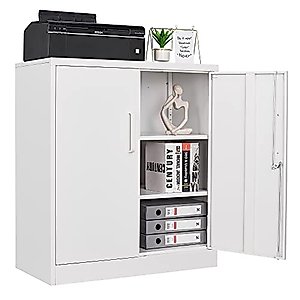Metal Storage Cabinet with 2 Doors, Lockable Steel Storage Cabinet with 2 Doors and Adjustable Shelves, Steel Lockable File Cabinet, Locking Tool Cabinets for Office,Home,Garage