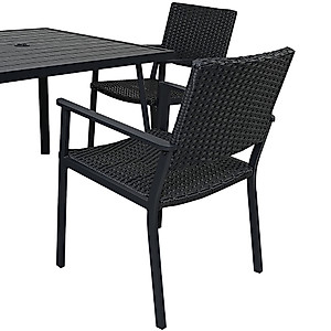 Quarte Patio 5-Piece Dining Table Furniture Set,Outdoor PE Wicker Conversation Set with Umbrella Hole and 4 Dining Chairs,for Porch Lawn Garden Backyard Poolside