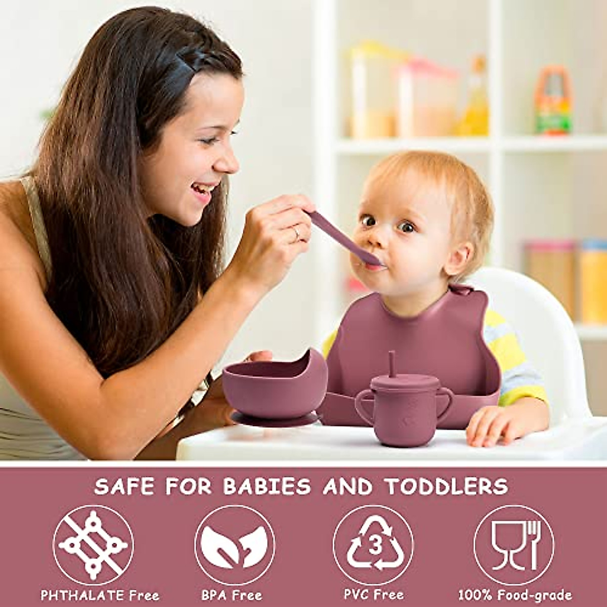 Mummentos Silicone Baby Feeding Set - Baby Led Weaning Supplies, Toddler Utensils, Transition Sippy Cups For Baby, Baberos Para Bebe, Suction Plates For Baby, Silicone Bibs For Babies.