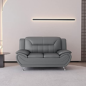 Container Furniture Direct Michael Modern Faux Leather Upholstered Stainless Steel Legs Living Room Loveseat, Gray
