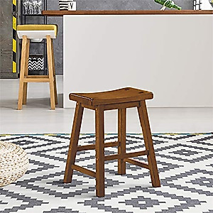 Pemberly Row 18" Solid Wood Saddle Stools for Dining Room, Farmhouse Backless Chair for Small Kitchen Spaces, Oak Brown, Set of 2