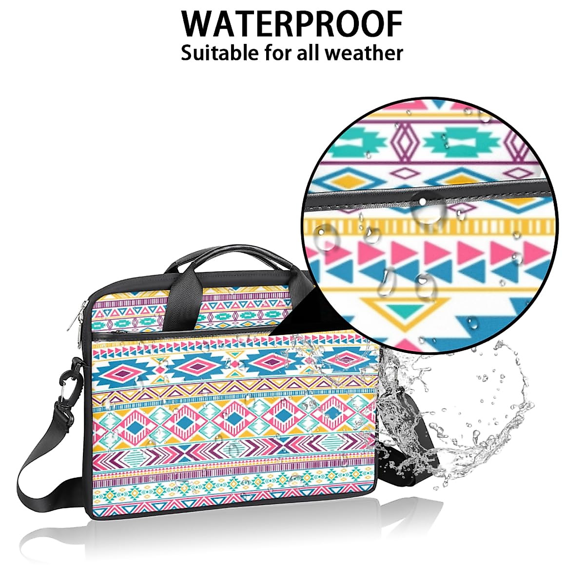 Aztec Graphic Laptop Computer Bag Waterproof Shoulder Messenger Bag 13-15 inch Durable Laptop Tote Bag with Shoulder Strap Handle Lightweight Crossbody Briefcase