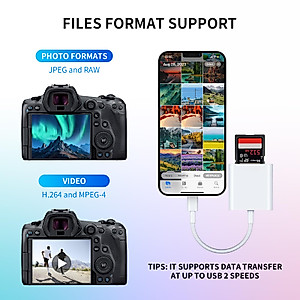 Sd Card Reader for iPhone iPad Digital Camera, Dual Card Slot Card Reader Compatible with Sd and Micro Sd Card, Memory Card Reader Sd Card Adapter to iPhone iPad, No APP Need Plug and Play