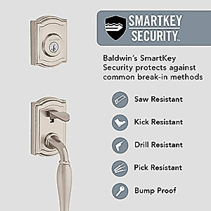 Baldwin Wesley, Front Entry Handleset with Interior Knob, Featuring SmartKey Deadbolt Re-Key Technology and Microban Protection, in Satin Nickel