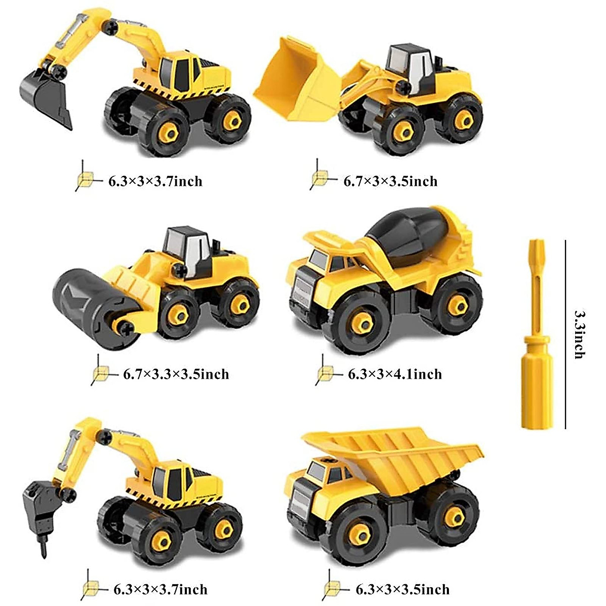 Odowalker Take Apart Car Sandbox Toy Construction Vehicle 6" Trucks Assembly 6 in 1 Engineering Car with Screwdriver DIY STEM Educational Building Toys