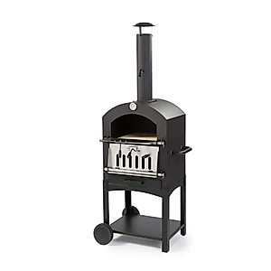 Wood Pellet Pizza Oven KU2B Wood Fire Garden Oven W/Pizza Stone, Stand Alone, Black/Stainless