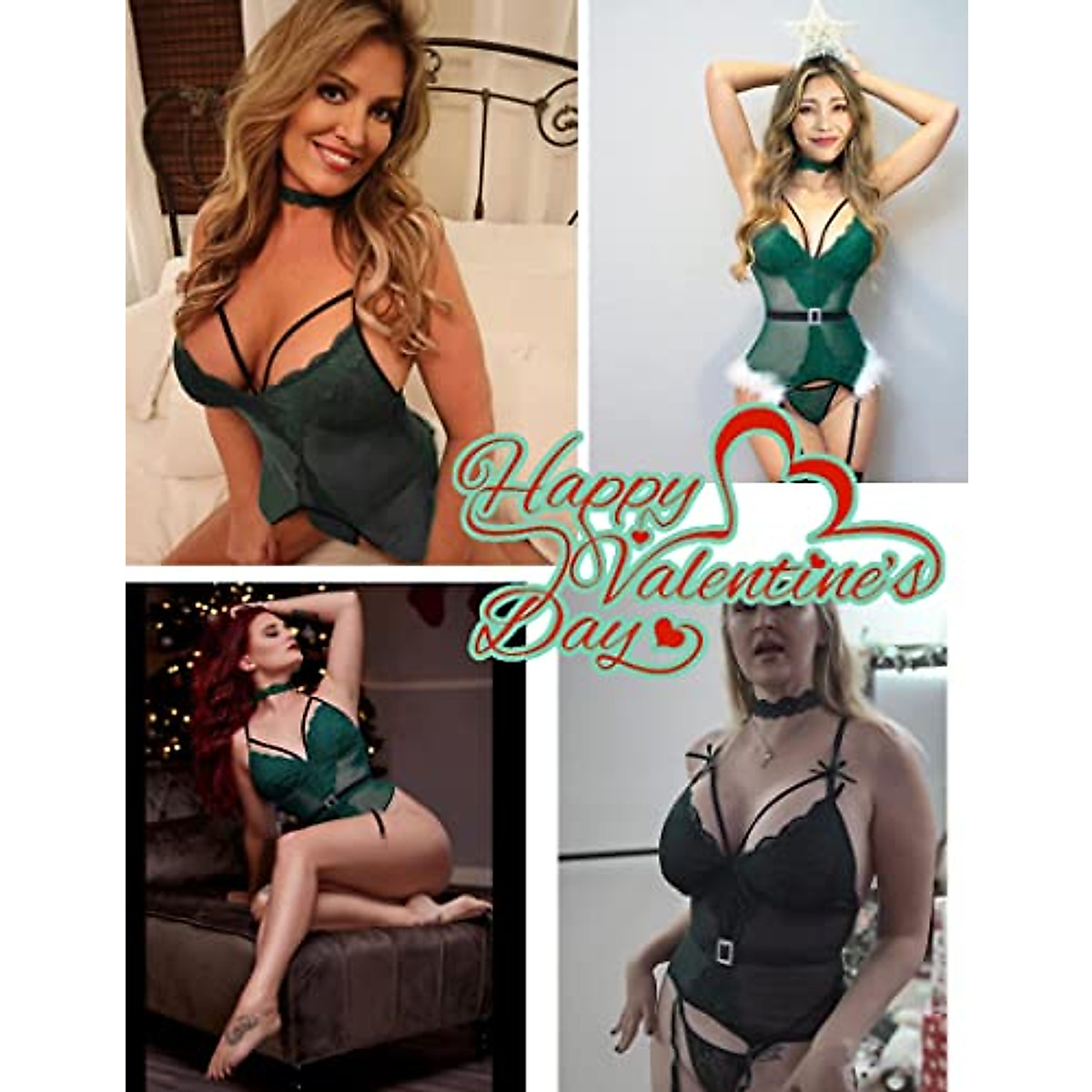 Avidlove Womens Lingerie Sexy Bodysuit with Garter Belt Lace Teddy Lingerie No Stockings (Dark Green, M)