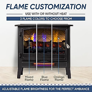 Country Living Infrared Freestanding Electric Fireplace Stove Heater in Bronze | Provides Supplemental Zone Heat with Remote, Multiple Flame Colors, Metal Design with Faux Wooden Logs