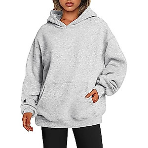 EFAN Womens Trendy Oversized Sweatshirts Pullover Essentials Hoodies Long Sleeve Fleece Sweaters With Pockets Fall Fashion Clothes Winter Outfits Y2k Teen Girls 2023 Clothing Grey