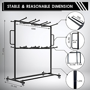 Folding Table and Chair Cart,Two Tier Folding Chair and Table Storage Rack with 800LBS Capacity for 84 Folding Chairs Heavy Metal Folding Chair Holder Rack with Rubber Locking Wheels,Straps and Cover
