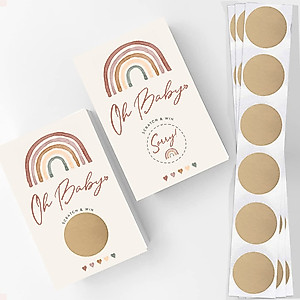 Printed Party Baby Shower Game – Rainbow Scratch Off Cards for Girl, Boho Theme, 30 Cards & Stickers