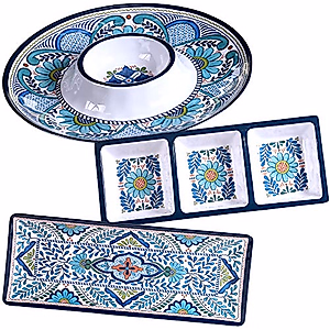 Cerified International Talavera 3-Piece Melamine Hostess/Serving, Set, Multicolored