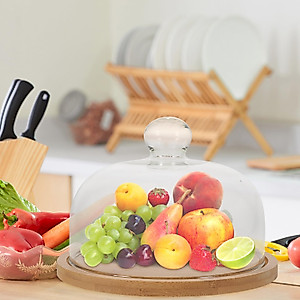 Round Cake Tray with Dome Glass Cake Plate Server and Clear Glass Dome Cake Stand Serving Tray Dessert Plate Fruit Platter with Glass Cover 8 inch