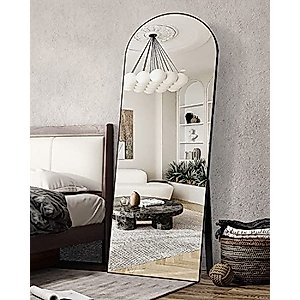 Otlsh Full Length Mirror, 64.2"×21.3" Arched Floor Mirror with Stand, Standing Mirror, Full Body Mirror, Large Mirror, Arched Wall Mirror, Freestanding, Wood Frame - Black
