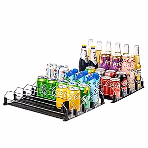 Drink Organizer for Fridge, Baraiser Self-Pushing Soda Can Organizer for Refrigerator, Pantry and More, Black 8 Rows