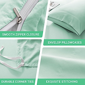 Sasttie Sage Green Duvet Cover Queen, Ultra Soft Prewashed Queen Duvet Cover Set, 3 Pieces, 1 Duvet Cover with Zipper Closure and Corner Ties (90''x90''), 2 Pillowcases (20''x 30'')