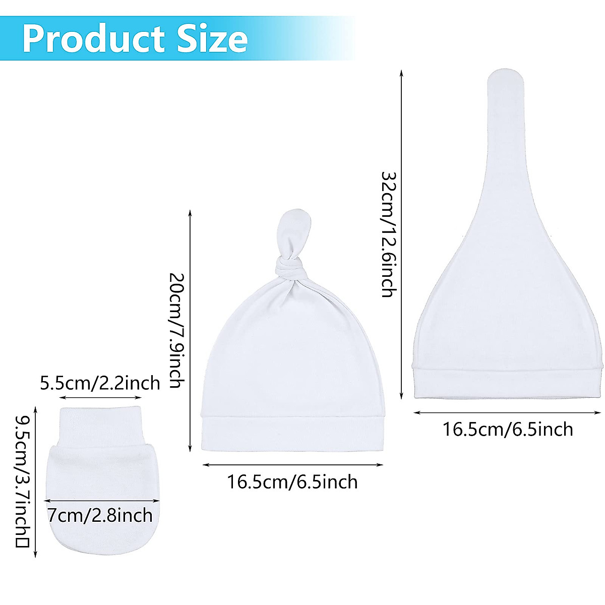 Sublimation White Blank Baby Knotted Beanie Hat and Gloves for Newborn (2)