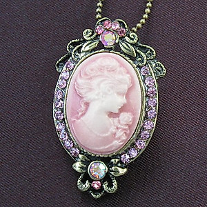 Soulbreezecollection Light Pink Cameo Pendant Necklace Charm Women Fashion Jewelry