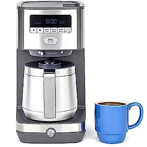 GE Drip Coffee Maker With Timer | 10-Cup Thermal Carafe Pot Keeps Coffee Warm for 2 Hours | Adjustable Brew Strength | Wide Shower Head for Maximum Flavor | Kitchen Essentials | Stainless Steel