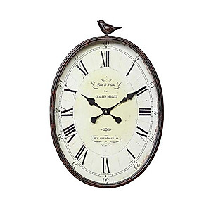 Oval Metal Wall Clock with Bird Ivory Vintage Bronze Finish