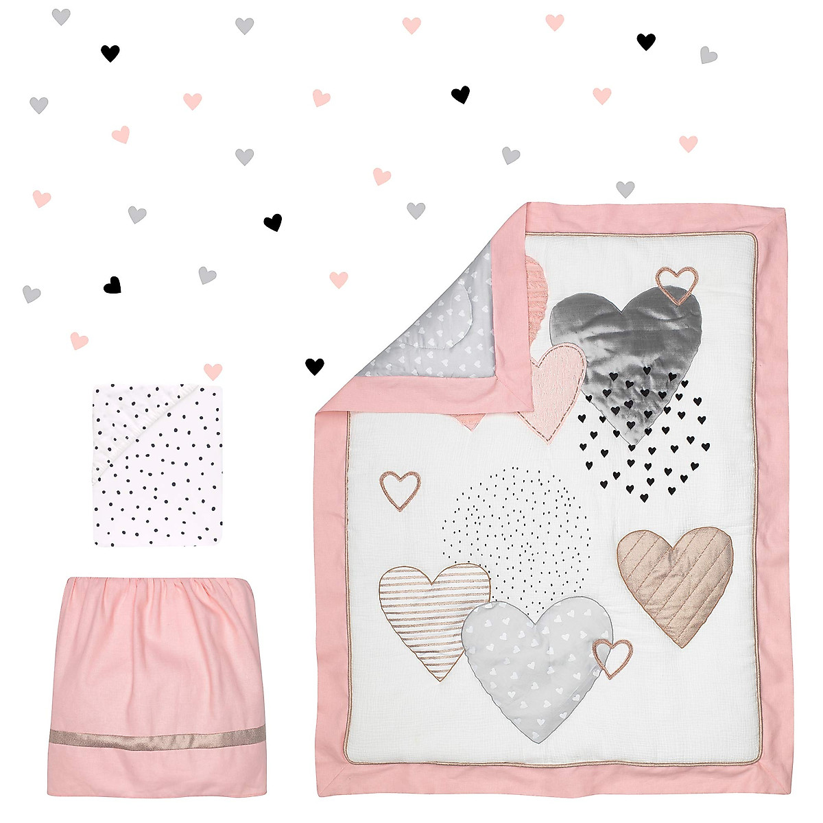 Lambs & Ivy Signature Heart to Heart 4-Piece Crib Bedding Set - Pink, Gray