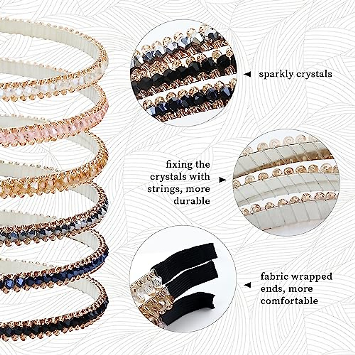 Cinaci 6 Pack Decorative Sparkly Glitter Crystal Rhinestone Headbands Bling Beaded Hair Bands Accessories for Women Girls