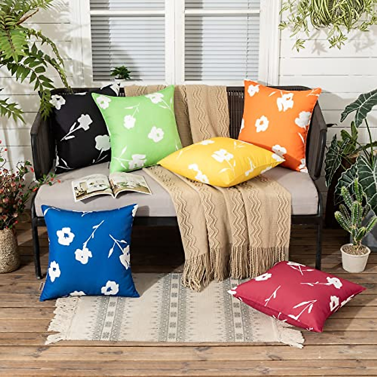 MIULEE Outdoor Pillow Covers 18x18 Inch Navy Blue Set of 2 Spring Pillowcase Waterproof Printed Cushion Covers Water Resistant Pillowcases for Summer Sofa Balcony Couch Patio Furniture Garden