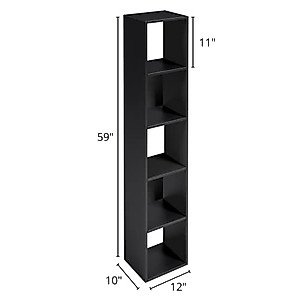 FALKK Furniture 5-Tier Shelf – Natural Wood Tall Bookshelf – Minimalist 5-Tier Bookshelf for Living Room, Office, Bedroom – Eco-Friendly Reforestation Wood Bookshelf (Black)