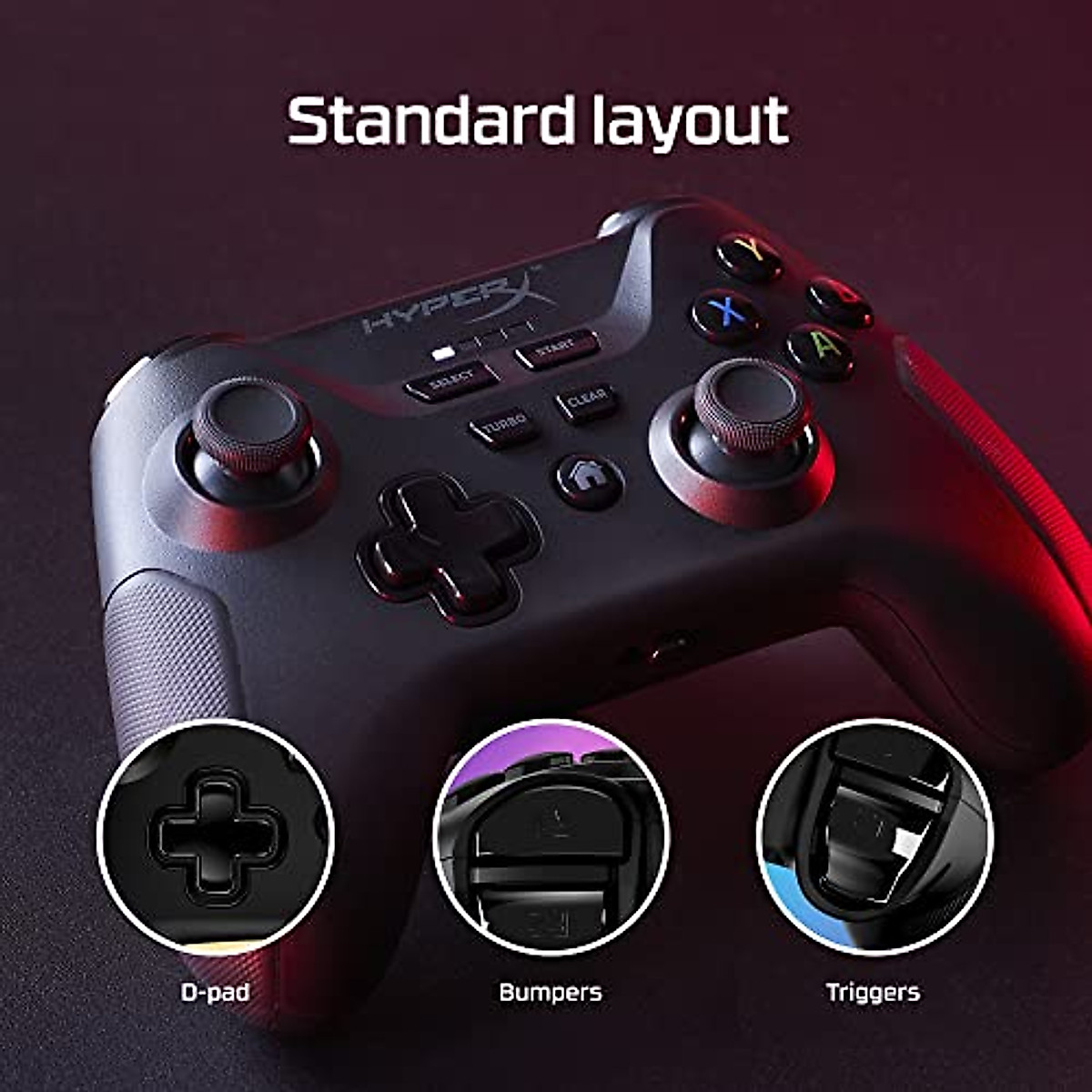 HyperX Clutch – Gaming Controller for Android and PC, Cloud and Mobile Gaming, Bluetooth, 2.4GHz Wireless, USB-C to USB-A Wired Connection, Standard Button Layout, Detachable Phone Clip