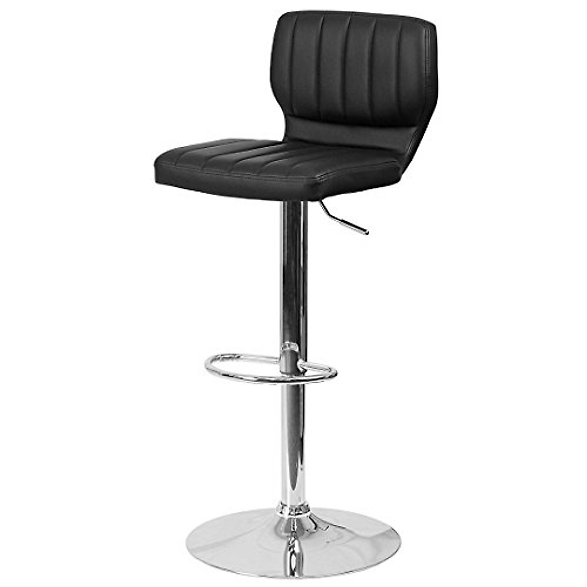 KLS Modern Barstools Adjustable Hydraulic 360 Degree Swivel Stable Steel Frame Padded Vinyl Cushion Low Back Seat Design Dining Chair Pub Stool - Set of 2 Black # 1969