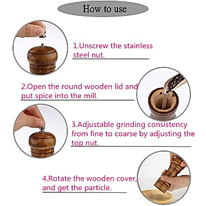 Solid wood oak grinder restaurant pepper manual grinding powder pepper ceramic adjustable coarse grinder (8inches) (8.66x2.16)