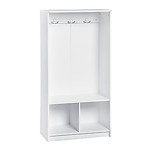 ClosetMaid KidSpace Wood Locker, 2 Cubby Cube Compartments, Open Storage, 3 Hooks, for Coats, Backpacks, Jackets, White Finish, 49-Inch