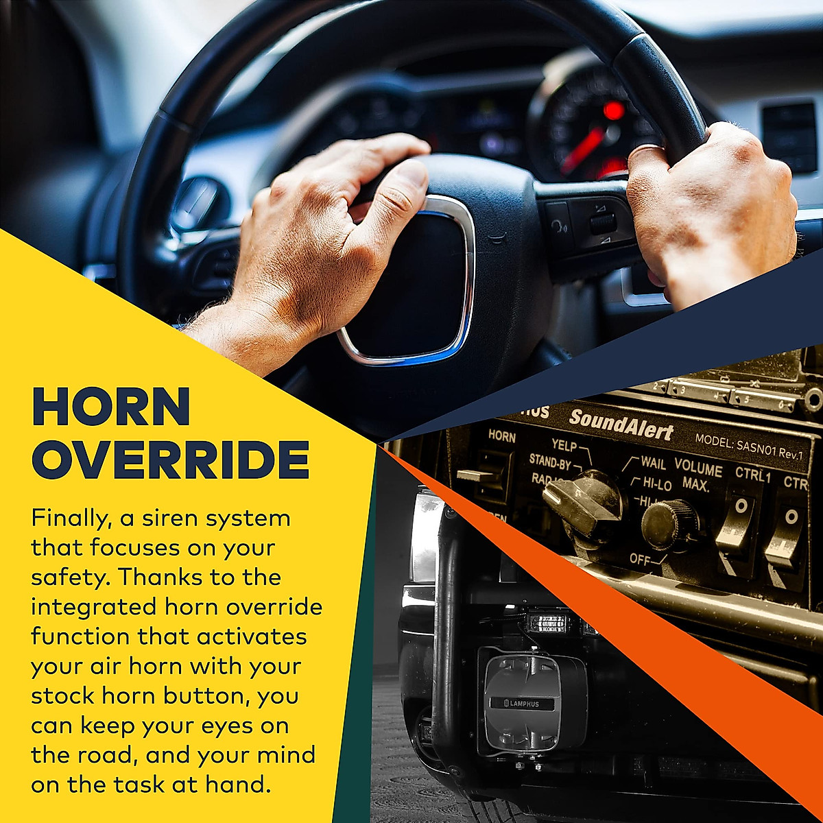 SoundAlert 100W Emergency Police Siren Amplifier [2 x 20A Switch Control] [Hands-Free Air Horn] [PTT Mic] [Radio Rebroadcast] Warning PA System for Emergency Vehicles Trucks Cars Warning Lights