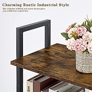 Hoctieon 5 Tier Bookshelf, Tall Bookcase Shelf Storage Organizer, Vintage Wood Open Shelves, Utility Organizer Shelves for Home Office, Living Room, Bedroom, Kitchen, Bathroom, Rustic Brown