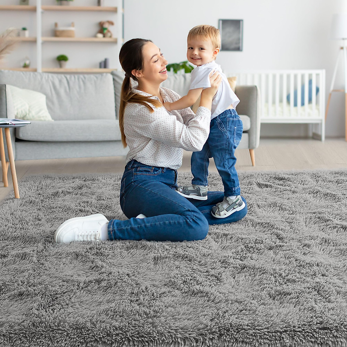 HQAYW 8x10 Area Rug for Living Room Large Fluffy Bedroom Rugs Ultra Soft Shaggy Carpet for Kids Girls Room Non-Slip Fuzzy Dorm Rugs Comfy Home Decor Floor Carpets, Grey