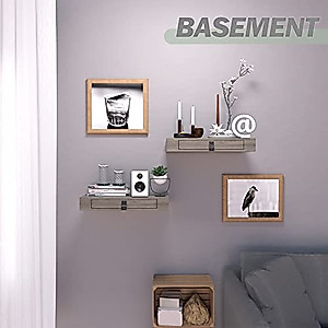 Floating Shelf with Drawer, Floating Nightstand for Bedroom - 16” Wall Shelf, White Floating Shelf with Storage, Floating Shelf for Office Bathroom Kitchen Floating Bedside Table (Light Grey)