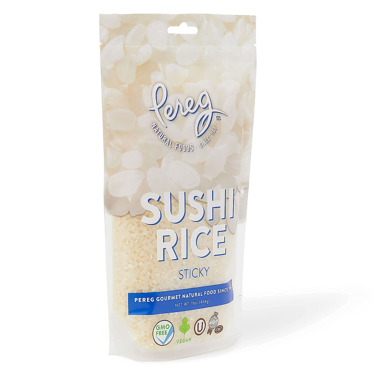 Sushi Rice (16 oz) - White Sticky Short Grain - Vegan, Non-GMO, made in USA - Sushi, Rice Ball, and everyday Japanese dishes - Resealable Packaging