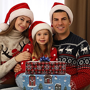 BULKYTREE Christmas Wrapping Paper for Kids Boys Girls Man Women Holiday Party. 6 Large Sheets Gift Wrap 3 Vintage Designs, Red & Black Plaid with Snowflake, Pine and Gifts,26.7 Inch X 37Inch