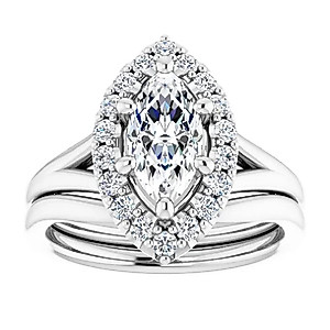 Marquise Moissanite Engagement Ring Set 1 CT Handmade 10K Solid White Gold Rings for Women Solitaire Colorless Diamond Anniversary Halo Bridal Wedding Ring Proposal Gifts VVS1 Colorless