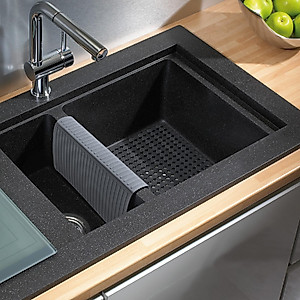 Bligli Silicone Sink Saddle, Large and Durable Sink Divider Mat with No Suction Cups, Kitchen Divided Sink Protector Mat for Glassware Dishes, Easy to Clean and No Smell, 11.8" x 12.4" (Grey)