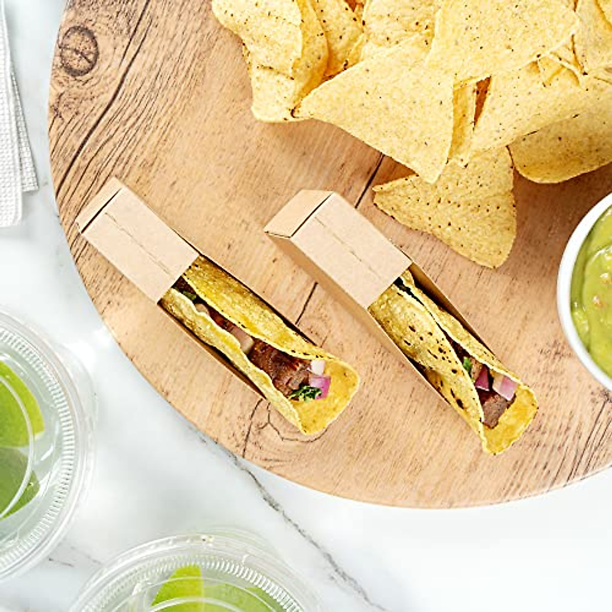 Restaurantware Bio Tek Kraft Paper Small Taco Holder - Greaseproof - 4" x 1 1/4" x 2 1/4" - 200 count box