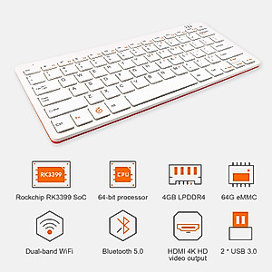 Orange Pi 800 All-in-one PC in Keyboard, 4GB+64GB RK3399 6-Core 64 Bit Dual-Band WiFi+BT 5.0, Computer Kit Run Android 12.1, Orange Pi OS, Ubuntu, Debian (Pi 800+HDMI+Mouse+Power Supply)