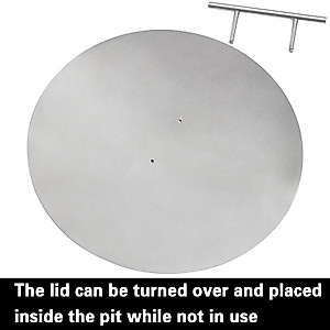 Fire Pit Burner Cover Round, 20 in Fire Pit Lid 1.5 mm Thickness 304 Stainless Steel, w/Handle, for 19 Inches Diameter Drop-in Fire Pit Burner Pan (Round, 20 in)